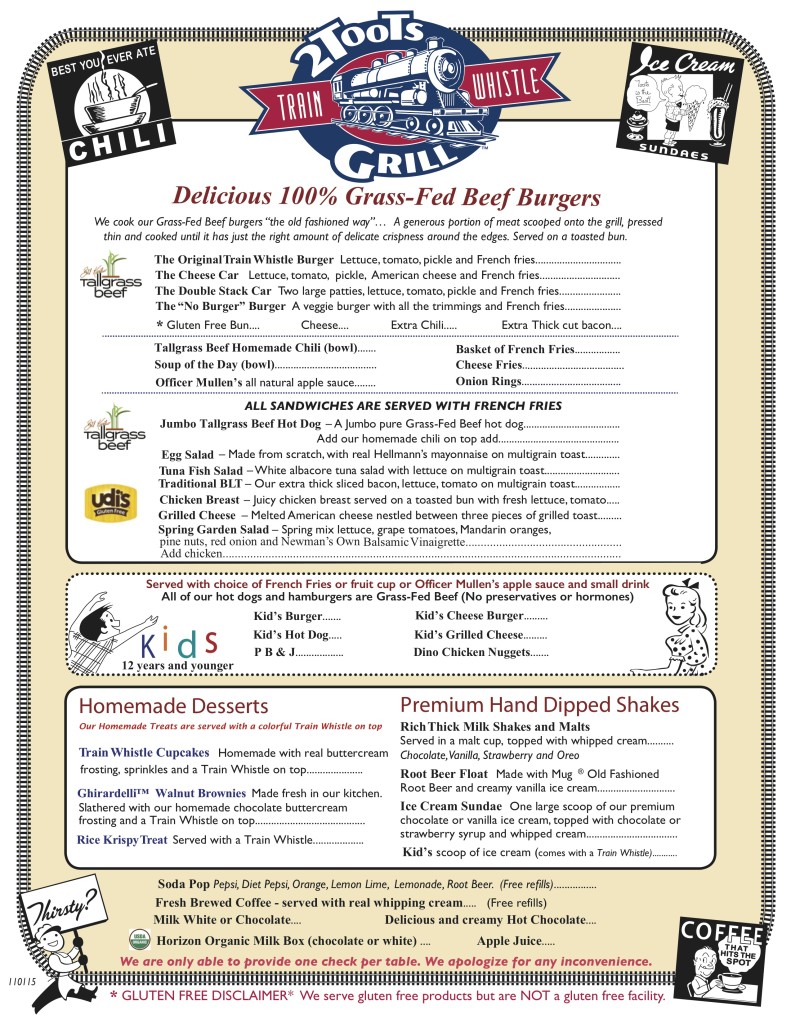 Menu - 2Toots Train Whistle Grill